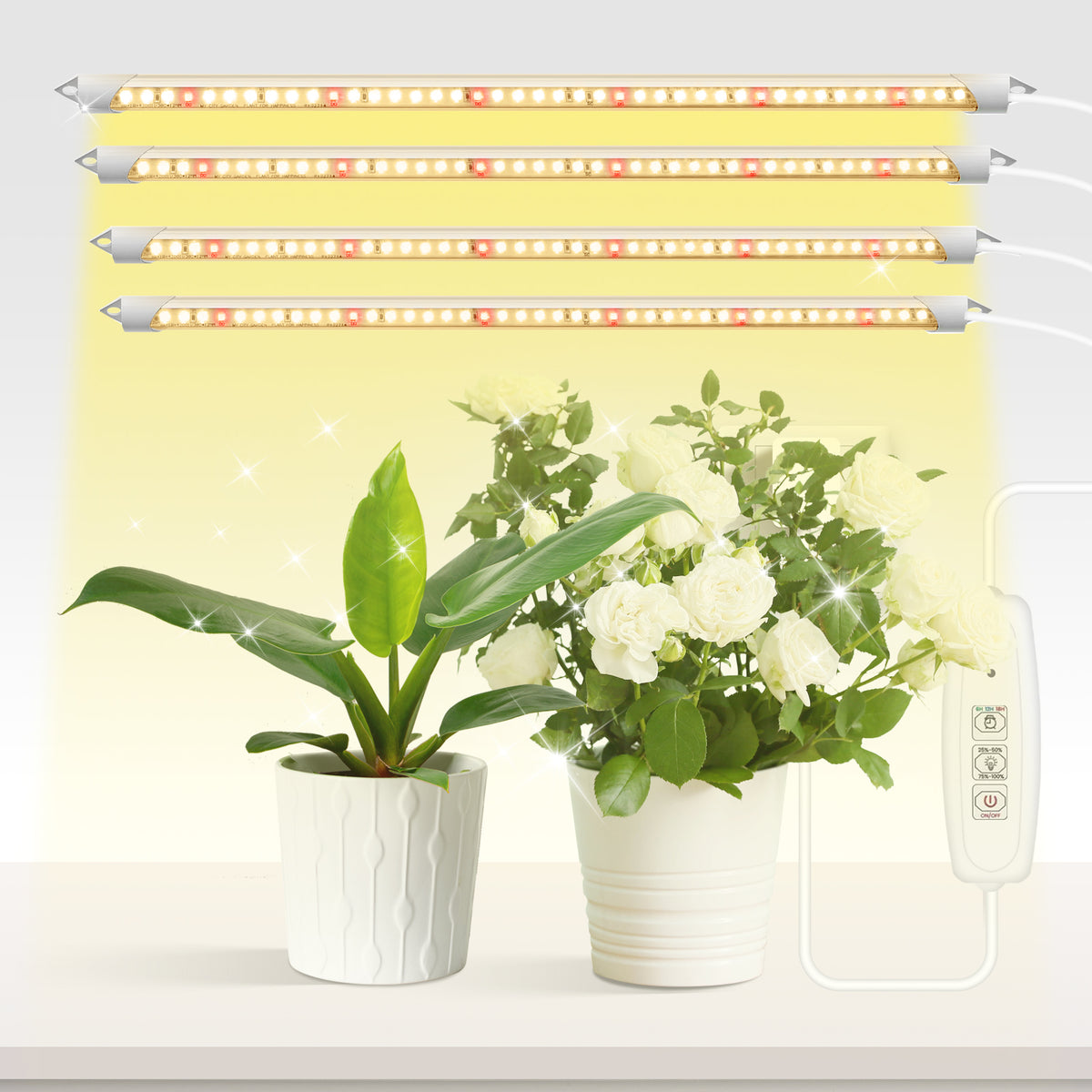 EASY GROW LED Grow Light Bars, Full Spectrum 3000K, 4 Pack with Timer ...