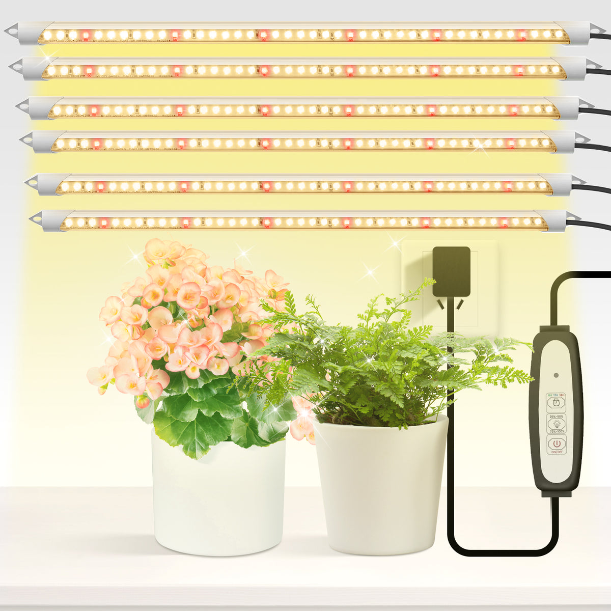 EASY GROW LED Grow Light Bars, Full Spectrum 3000K, 6 Pack with Timer ...
